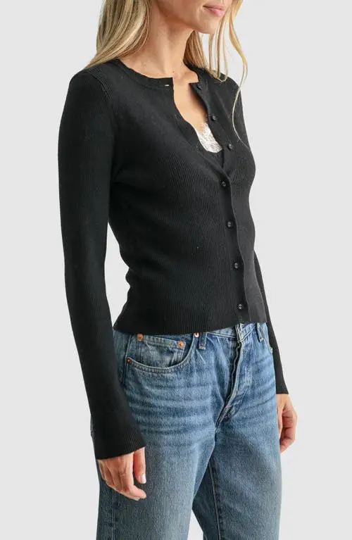 ALL IN FAVOR Lace Inset Layered Cardigan - Black Ivory