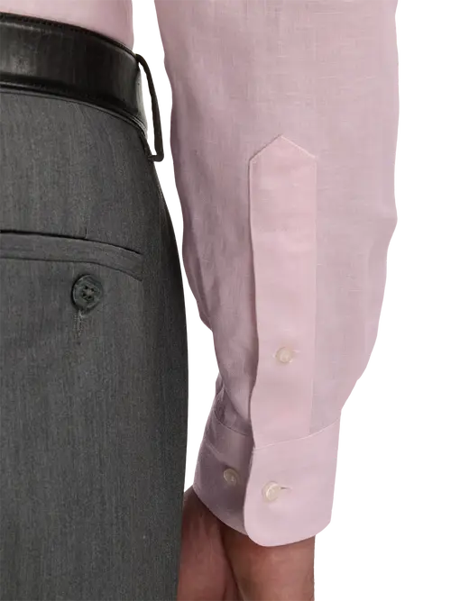 PAUL FREDRICK Linen Point Collar Poplin Slim Contrast Trim Button Cuff Long Sleeve Shirt