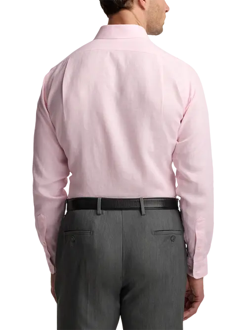 PAUL FREDRICK Linen Point Collar Poplin Slim Contrast Trim Button Cuff Long Sleeve Shirt