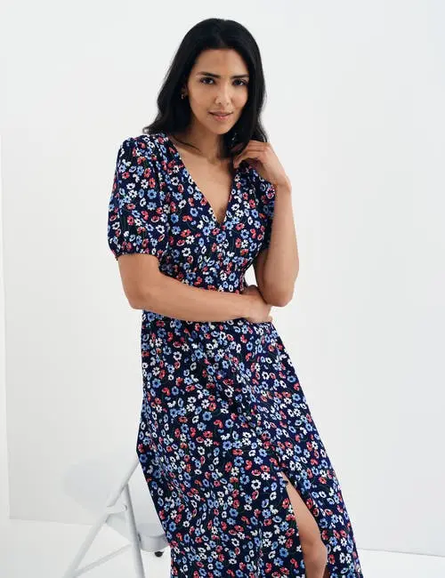 FINERY LONDON Petite Robyn Button Through Midi Dress