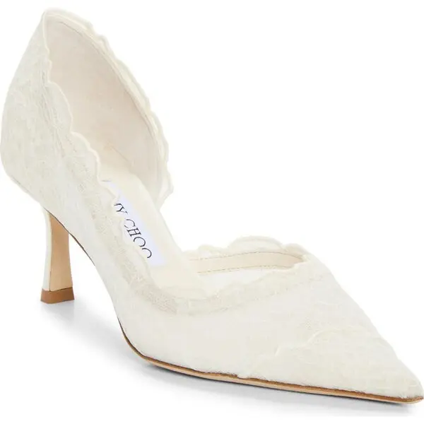 JIMMY CHOO Faiz Lace Pointed Toe D'orsay Pump - Ivory/ivory