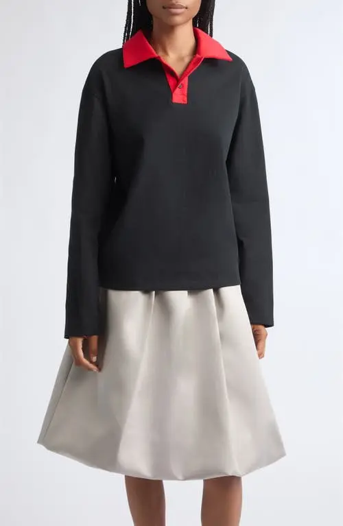 LII Contrast Collar Long Sleeve Cotton Polo