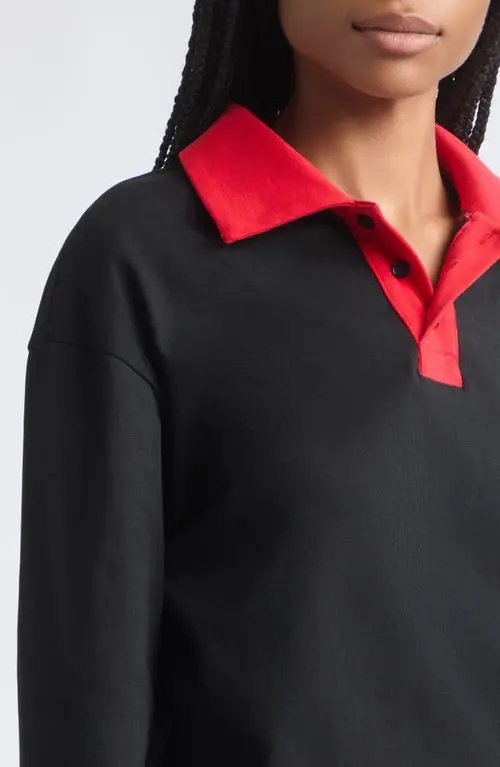 LII Contrast Collar Long Sleeve Cotton Polo