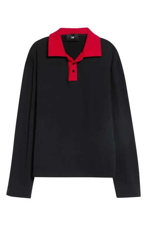 LII Contrast Collar Long Sleeve Cotton Polo