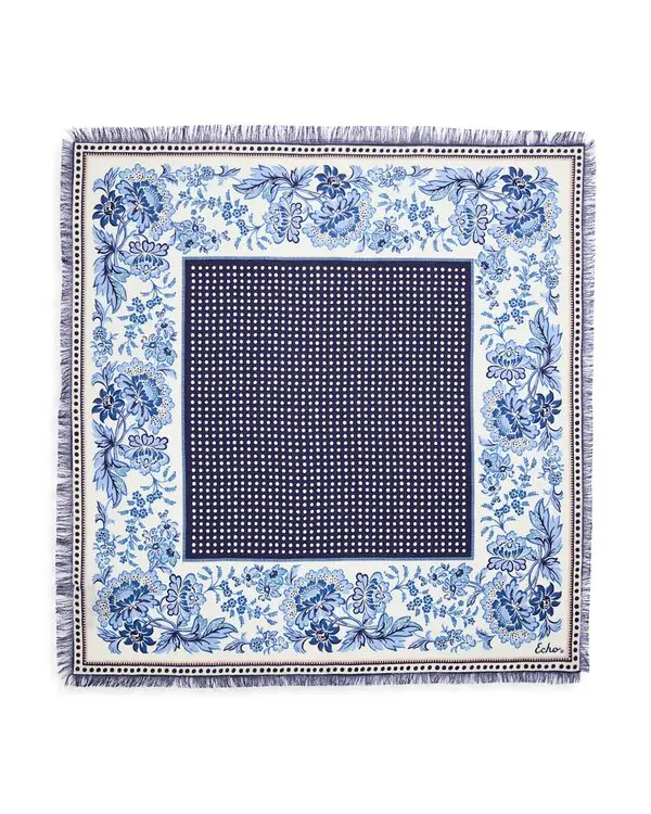 Echo Floral Wool & Silk Bandana - Navy