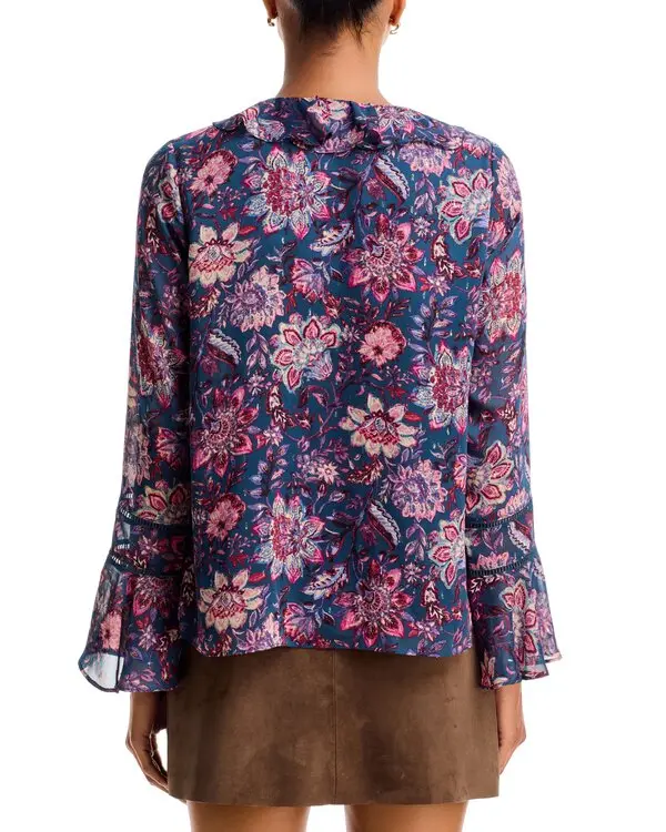 Aqua Floral Print Ruffled Long Sleeve Top Exclusive - Blue Multi