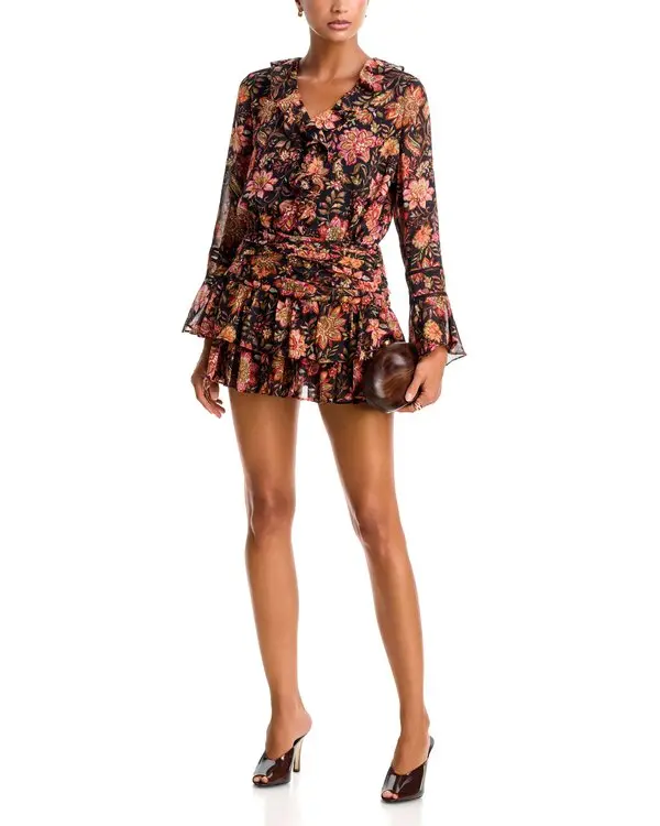 Aqua Floral Print Ruffled Mini Skirt Exclusive