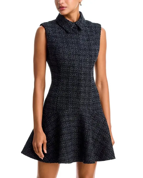 Aqua Tweed Zip Front Mini Dress Exclusive - Black Blue