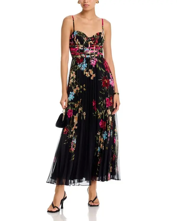 Aqua Pleated Corset Maxi Dress Exclusive