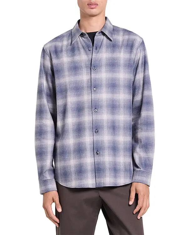 Theory Irving Cotton Faded Plaid Shirt - Inkling Multi