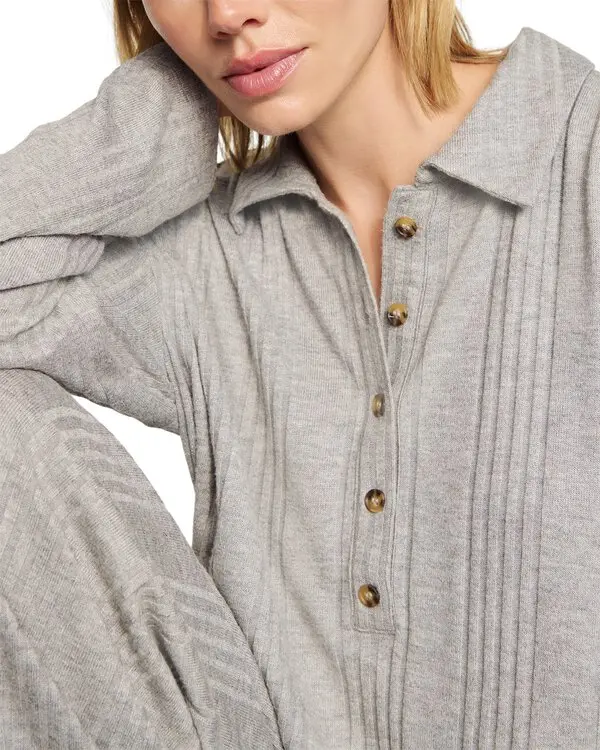 Eberjey Variegated Rib Long Sleeve Polo Top