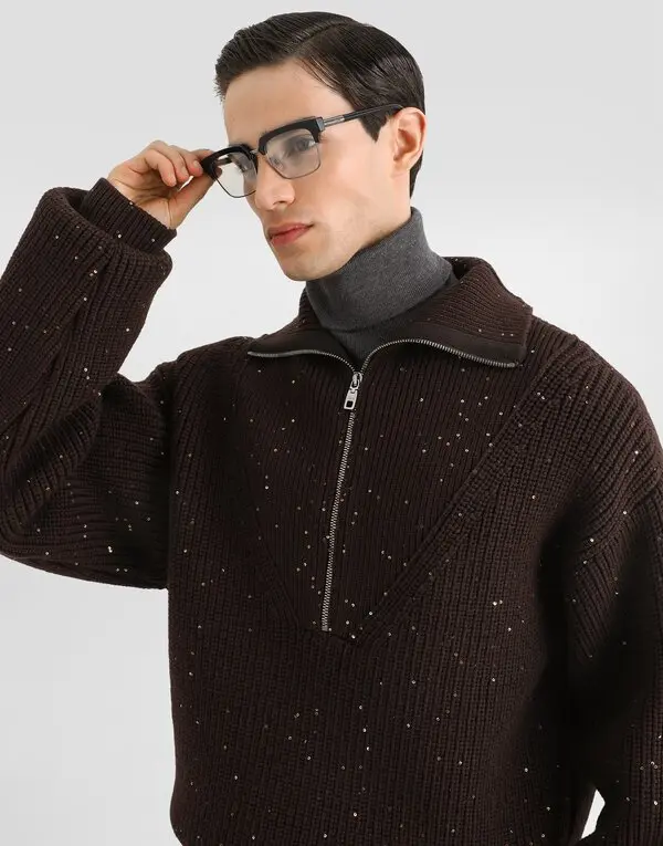 Dolce & Gabbana Wool Turtleneck Pullover With Sequins