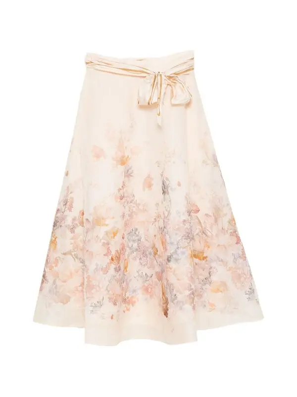 Zimmermann Ascent Linen And Silk Midi Skirt - Multicolor