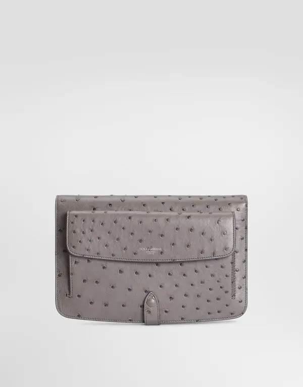 Dolce & Gabbana Ostrich Leather Clutch - Grey
