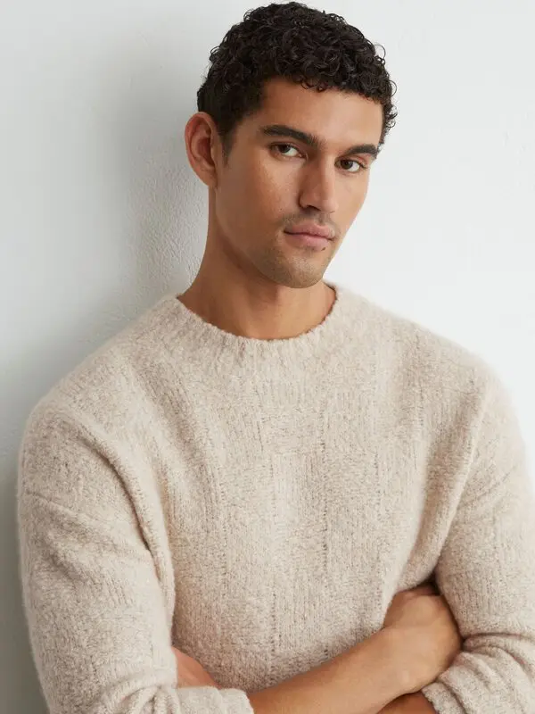 REISS Clarence Wool-cashmere Bouclé Square-knit Jumper - Ecru