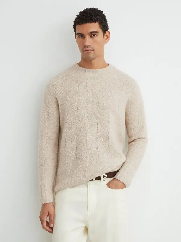 REISS Clarence Wool-cashmere Bouclé Square-knit Jumper - Ecru