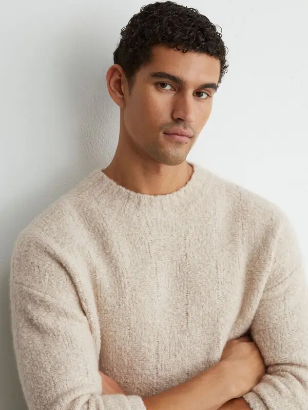 REISS Clarence Wool-cashmere Bouclé Square-knit Jumper - Ecru