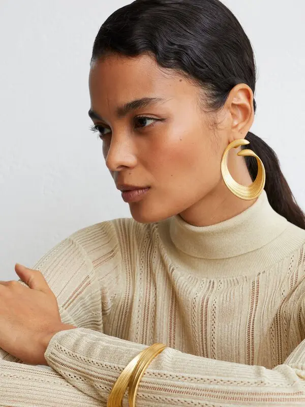 REISS Sutton Metallic Open-knit Roll-neck Top - Gold