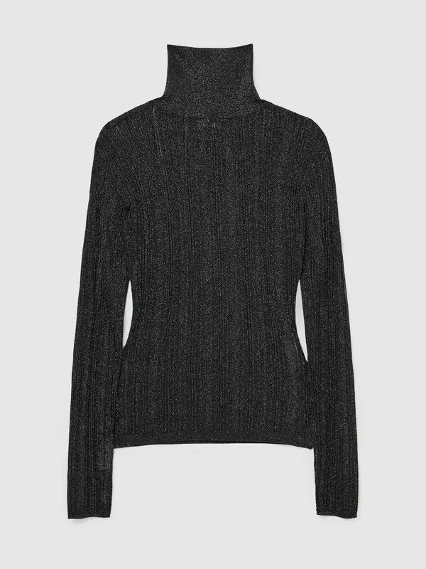 REISS Sutton Metallic Open-knit Roll-neck Top