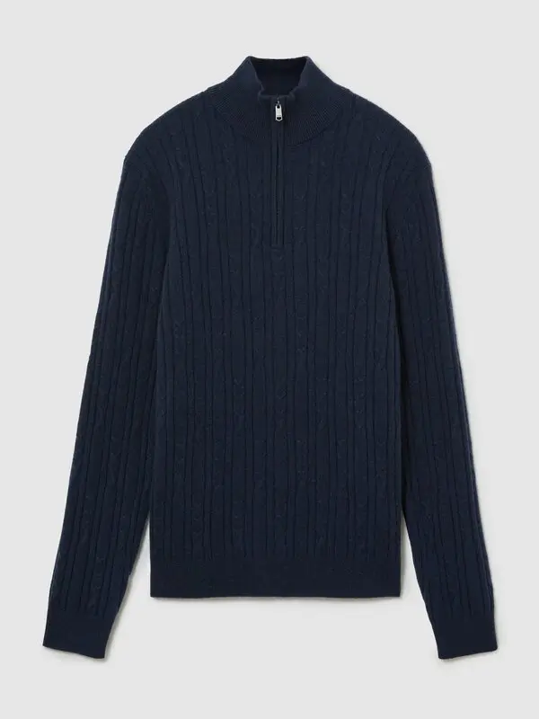 REISS Howard Cashmere Cable-knit Half-zip Jumper - Navy