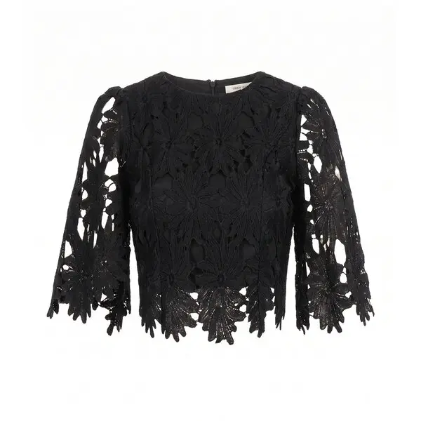 TANTRA SPAIN SL Cropped Guipure Top With Lantern Sleeves