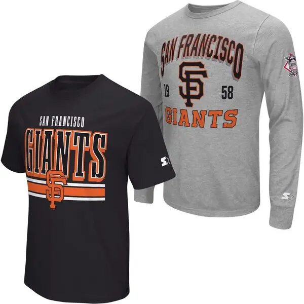 STARTER Heather Gray/ San Francisco Giants Two-pack Long Sleeve & Short Sleeve T-shirt Set - Black