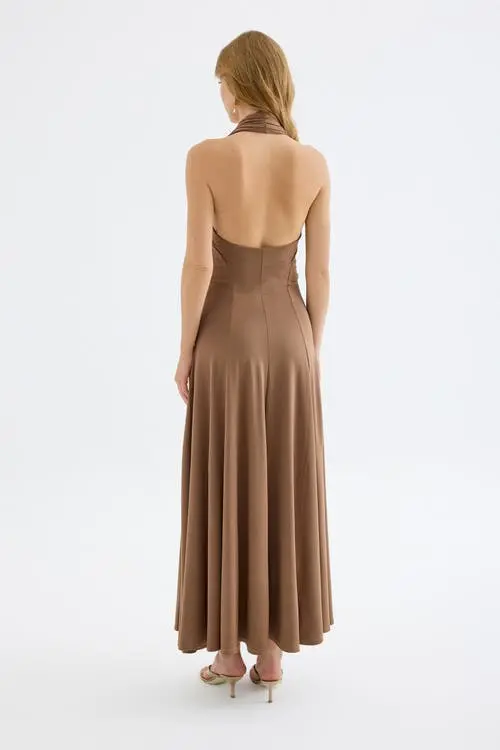 MONLICIA Isolde Halter Deep V Maxi Dress