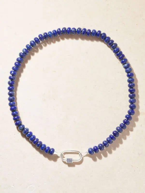 MARLA AARON Rondelle Strand + Stoned Medium Lock 14-karat White Gold, Sapphire And Turquoise Necklace - Blue