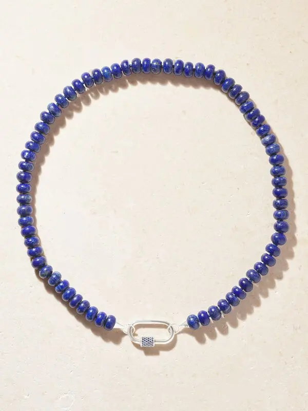 MARLA AARON Rondelle Strand + Stoned Medium Lock 14-karat White Gold, Sapphire And Turquoise Necklace - Blue