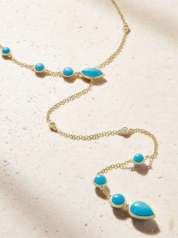 Shay Riviera 18-karat Gold, Turquoise And Diamond Necklace - Blue