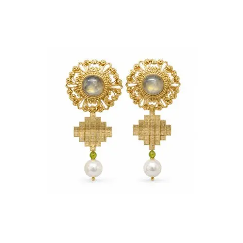 ADIBA Linaria Labradorite Swarovski Pearl Earrings - Gold