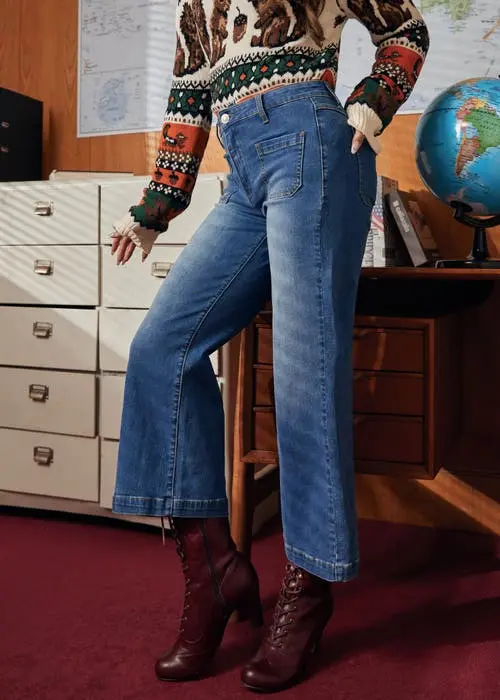 MODCLOTH Boardwalk Beauty Wide Leg Crop Jeans