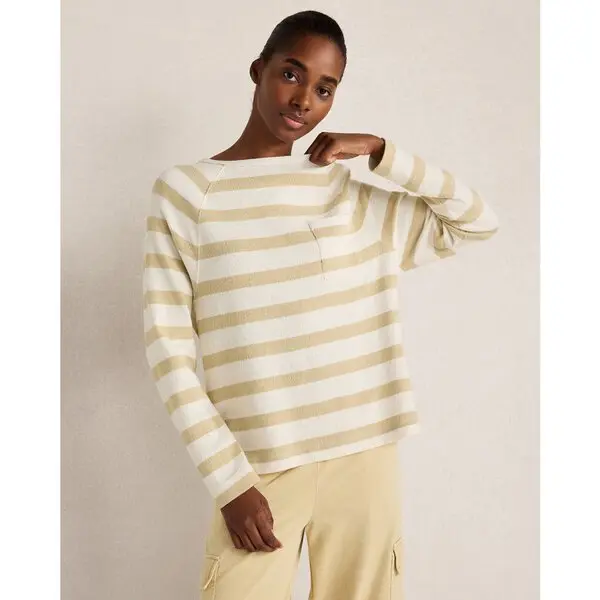 HAVEN WELL WITHIN Cotton Slub Jersey Striped Raglan Top - Ivory/cortado