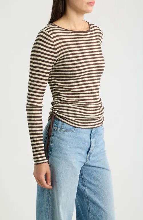 24COLOURS Stripe Drawstring Ruched Rib Top