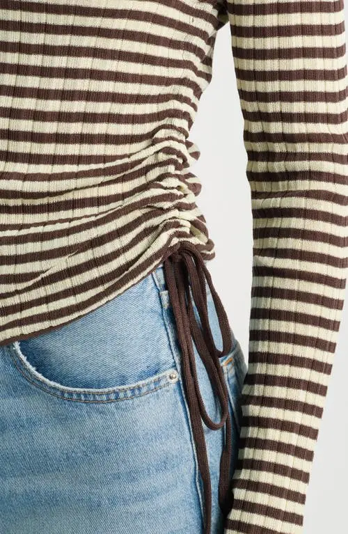24COLOURS Stripe Drawstring Ruched Rib Top