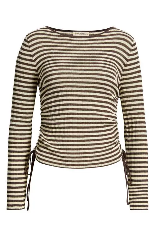 24COLOURS Stripe Drawstring Ruched Rib Top