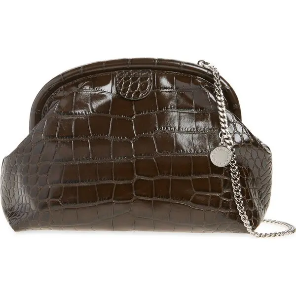 Stella McCartney Falabella Croc Embossed Faux Leather Soft Clutch