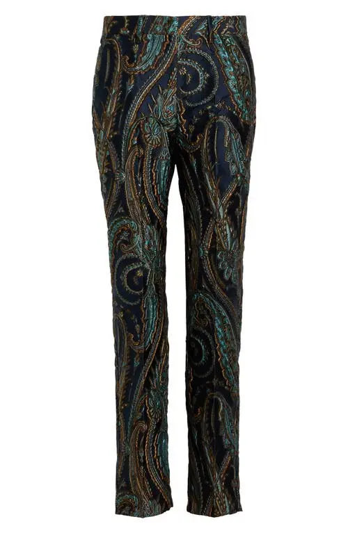Etro Bristol Paisley Jacquard Slim Leg Ankle Pants - Blue