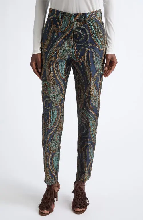 Etro Bristol Paisley Jacquard Slim Leg Ankle Pants - Blue