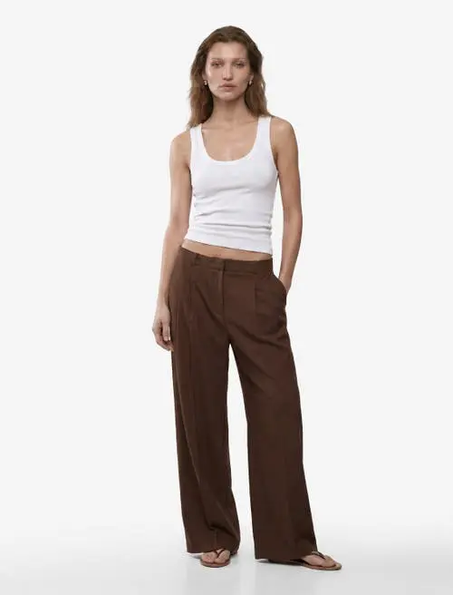 Koton Linen Blend Wide Leg Pants With Pleat