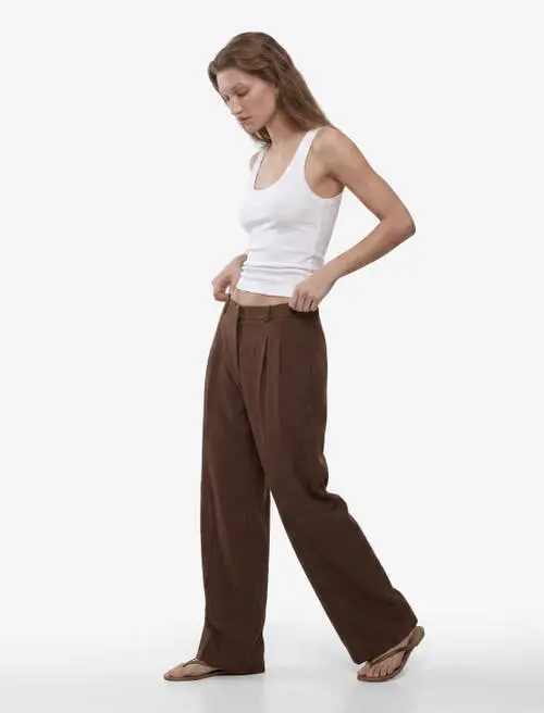 Koton Linen Blend Wide Leg Pants With Pleat