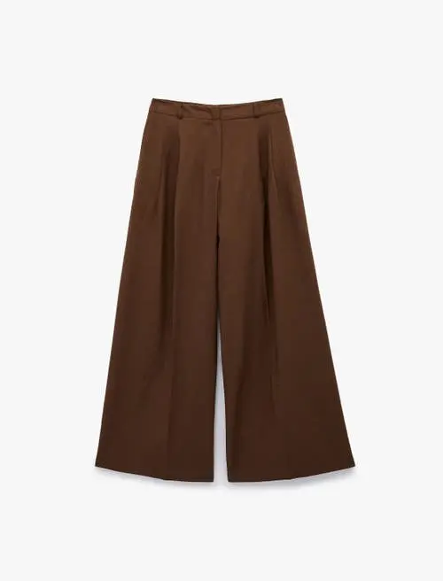 Koton Linen Blend Wide Leg Pants With Pleat