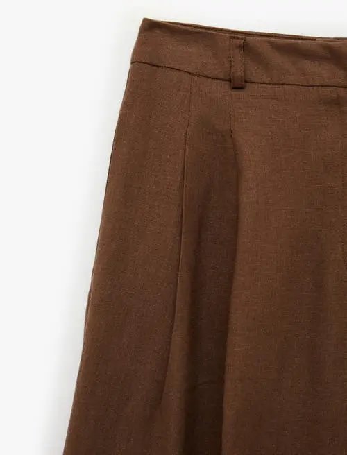 Koton Linen Blend Wide Leg Pants With Pleat