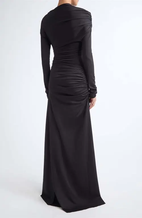 Victoria Beckham Draped Long Sleeve Column Gown