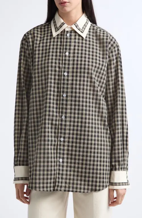TANNER FLETCHER Gender Inclusive Pippa Trimmed Bordered Check Button-up Shirt - Black
