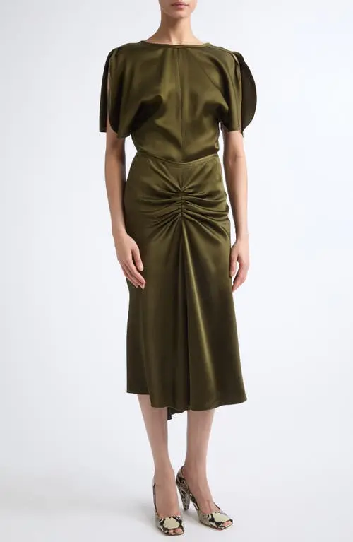 Victoria Beckham Bela Flutter Sleeve Satin Top - Marsh Green