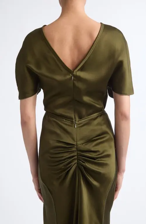 Victoria Beckham Bela Flutter Sleeve Satin Top - Marsh Green