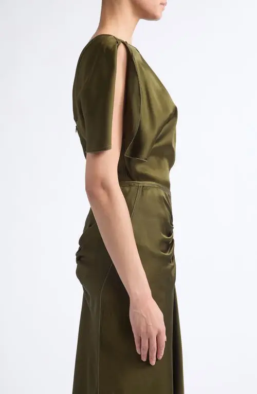 Victoria Beckham Bela Flutter Sleeve Satin Top - Marsh Green