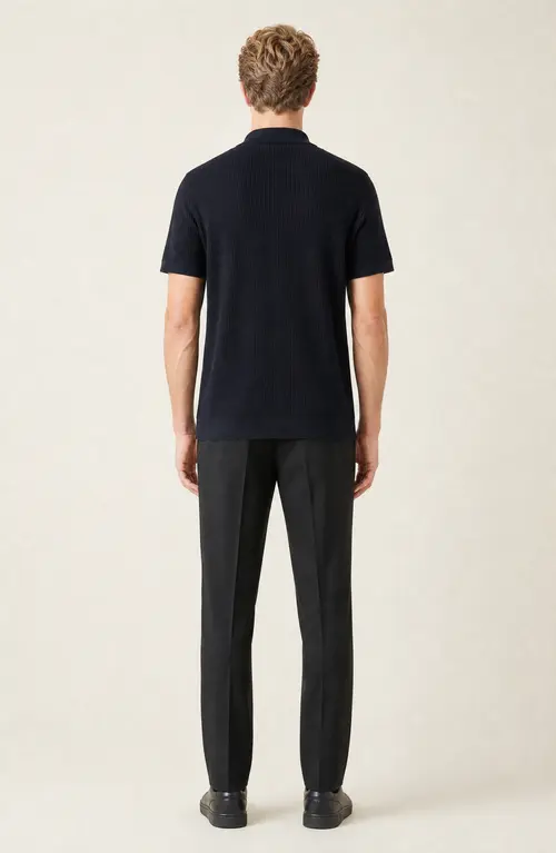 MODENAIRE Textured Knit Short Sleeve Quarter Zip Polo Shirt