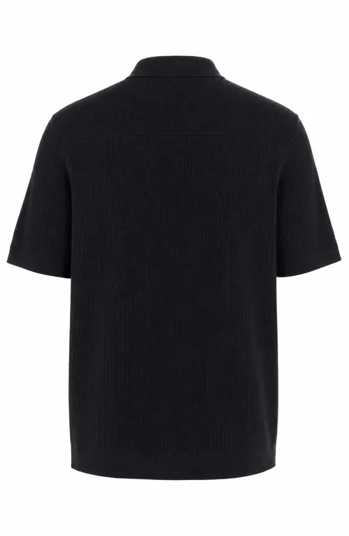MODENAIRE Textured Knit Short Sleeve Quarter Zip Polo Shirt